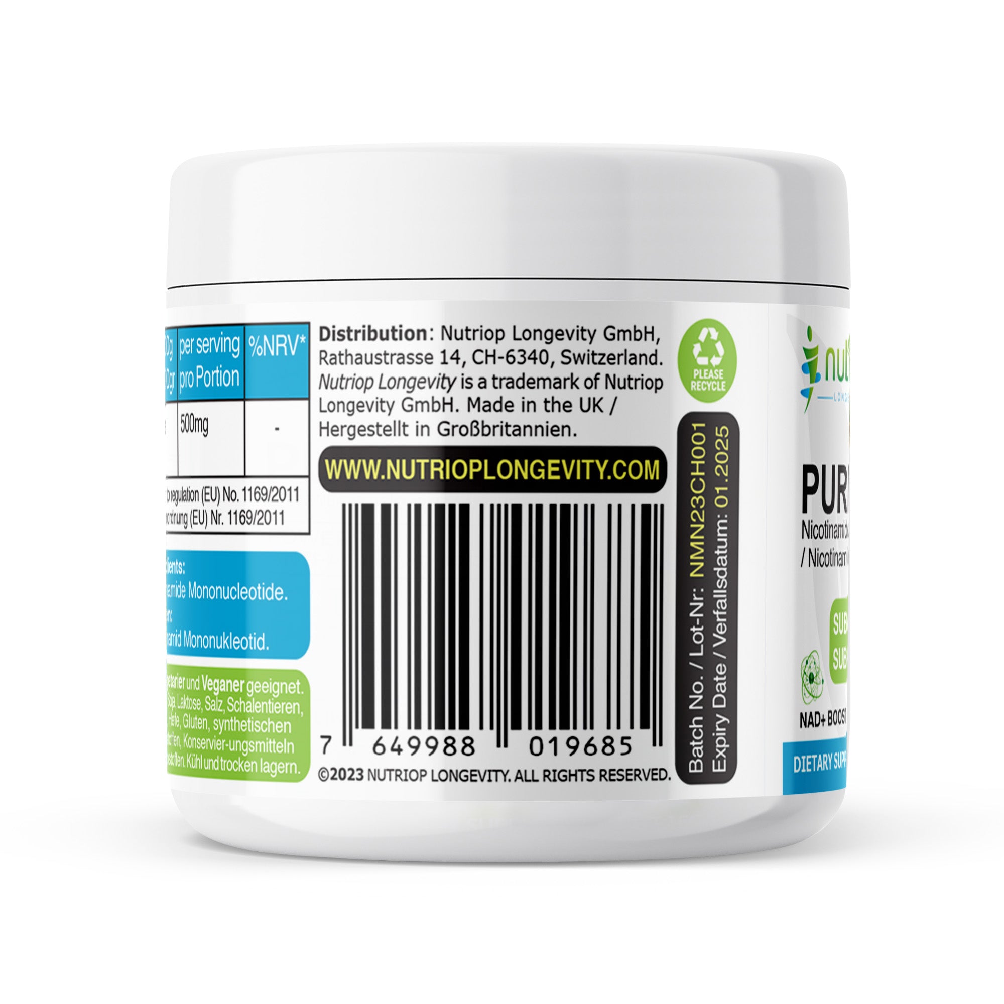 Nutriop Longevity® PURE-NMN Nicotinamide Mononucleotide Extreme Potency ...